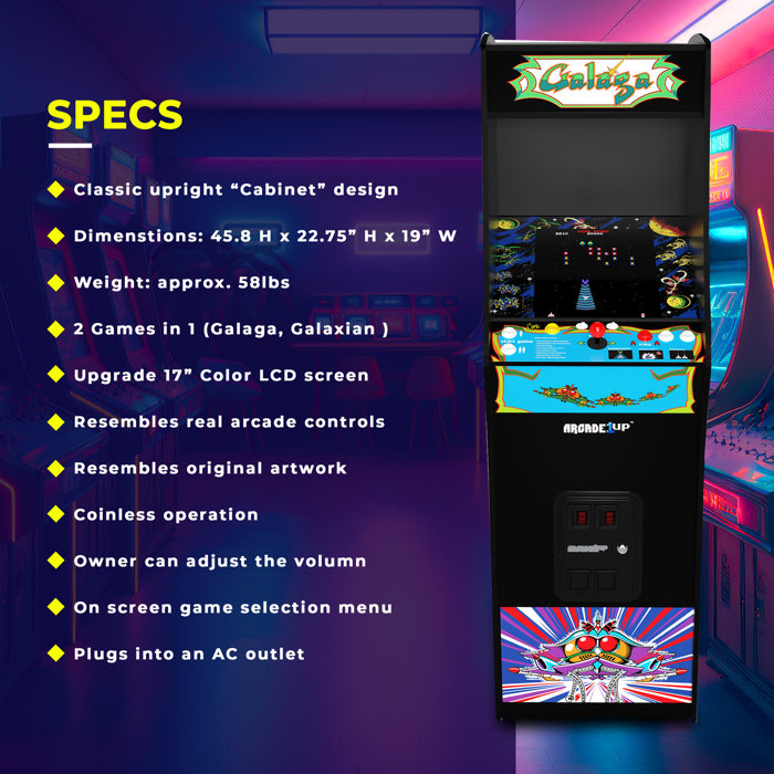 Arcade 1Up Arcade1Up GALAGA Deluxe 14 Games in 1, 5 Foot Stand-Up Cabinet Arcade Machine ...